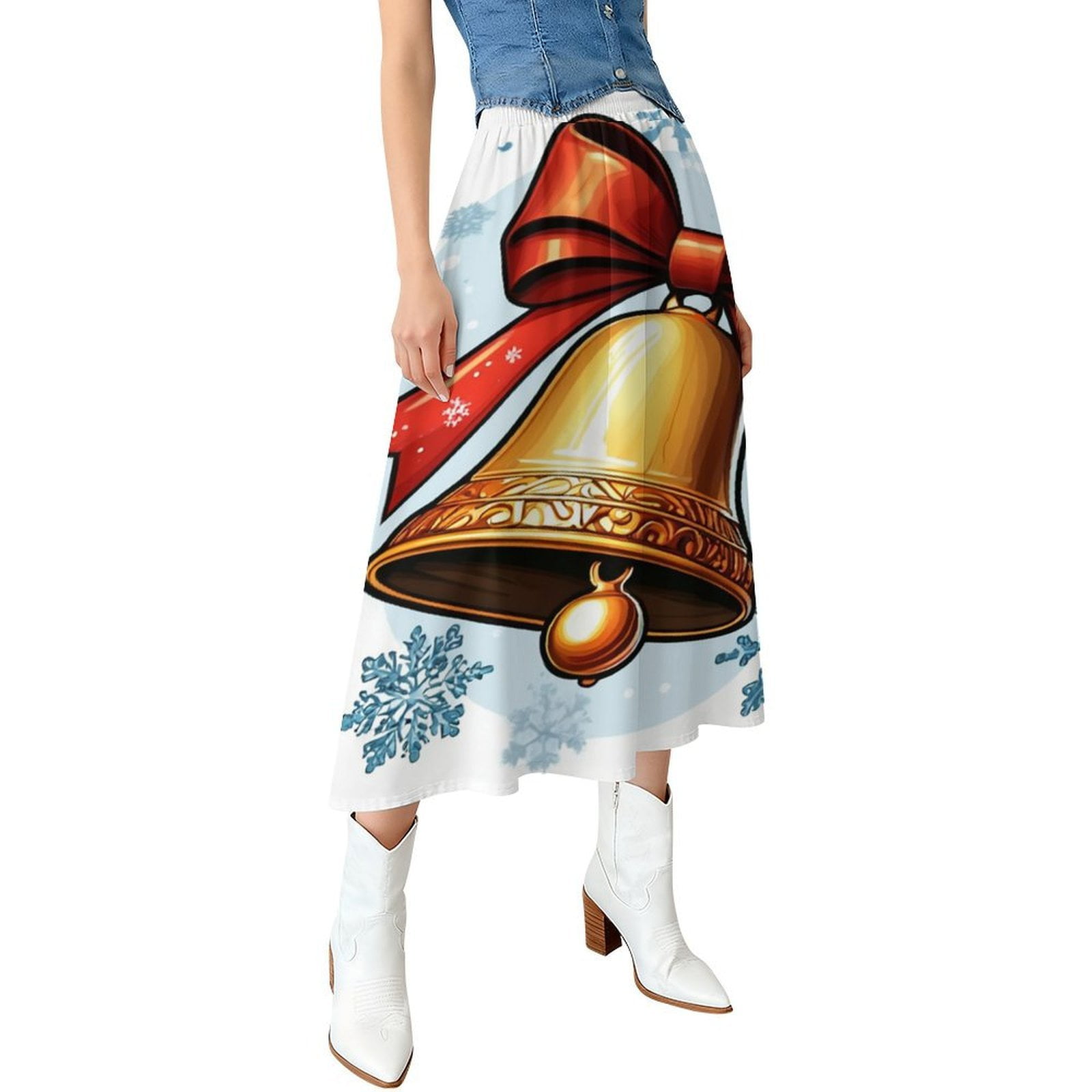 Christmas Bell with Red Bow Women High Waist Midi Skirt Elegant Midi ...