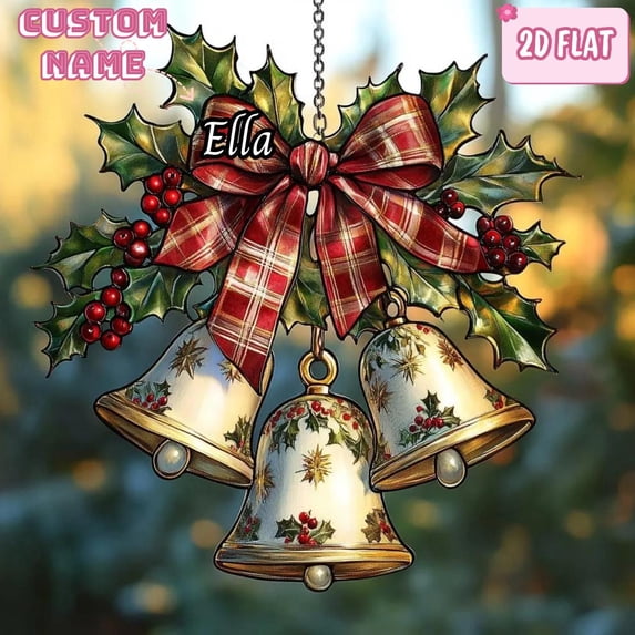 Christmas Bells 2D Flat Acrylic Suncatcher | Flat Panel | Holly Bow ...