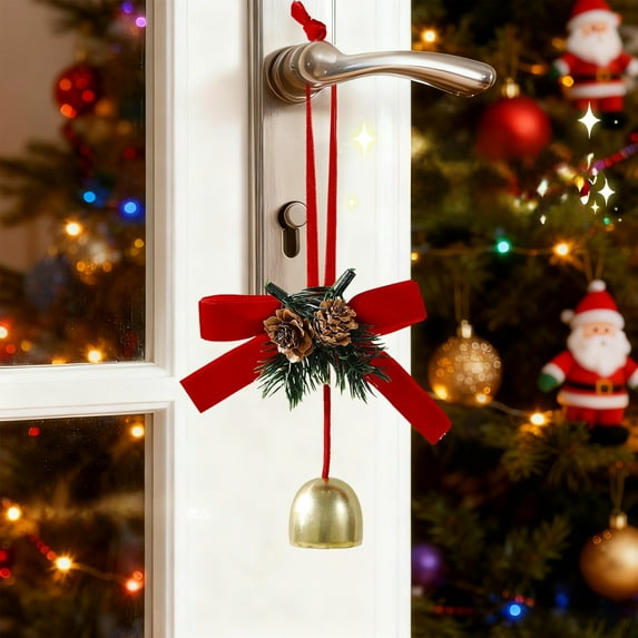 Christmas Bells Ornament with Velvet Bowknot - Festive Artificial Pines ...