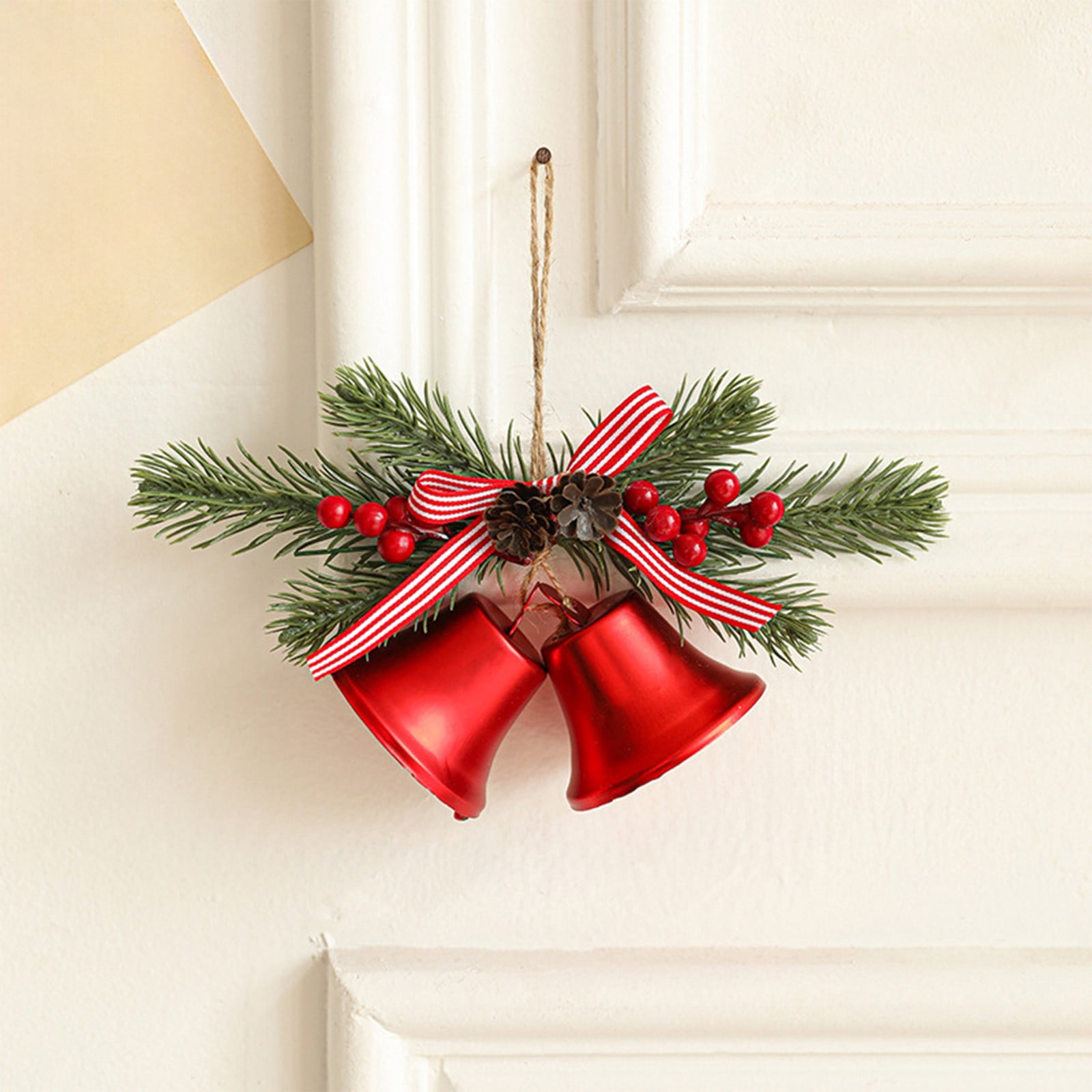 Christmas Bells Ornaments, Red Velvet Bowknots Wrought Iron Bells with ...
