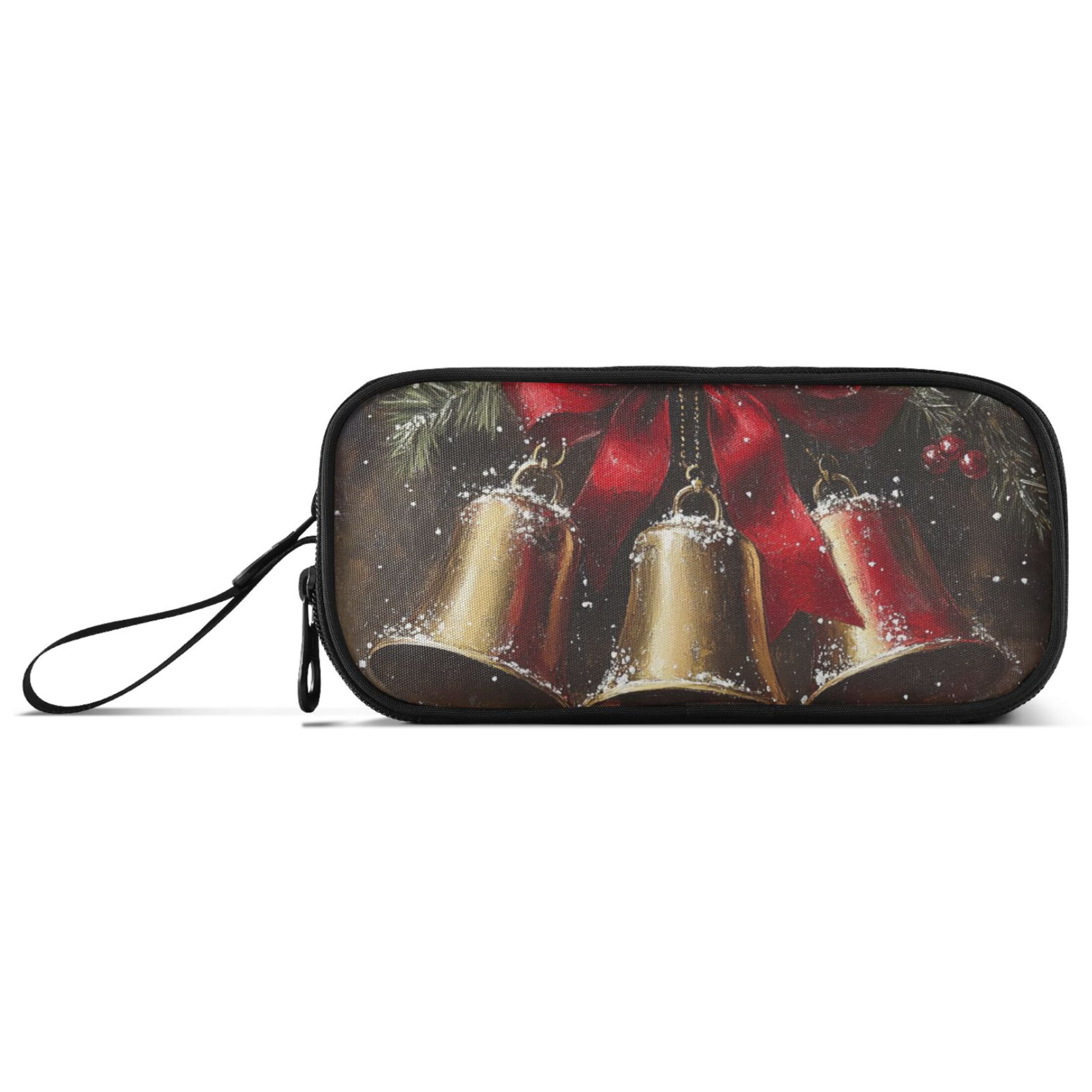 Christmas Bells Red Bow Tree Pencil Case Stationary Holder Pen Bag ...