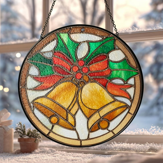 Christmas Bells Stained Glass Suncatcher, Holiday Window Decor ...