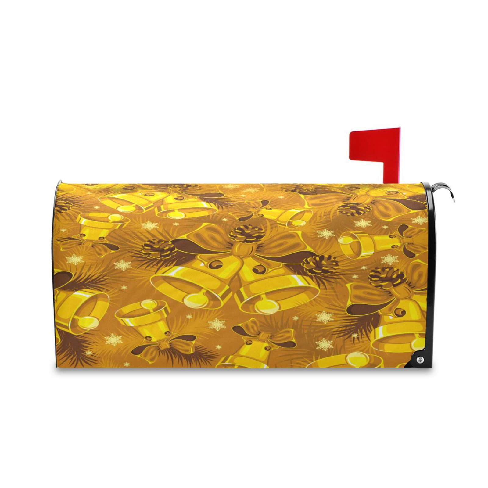 Christmas Bells in Golden Magnetic Mailbox Covers Wrapped Mailbox Post ...
