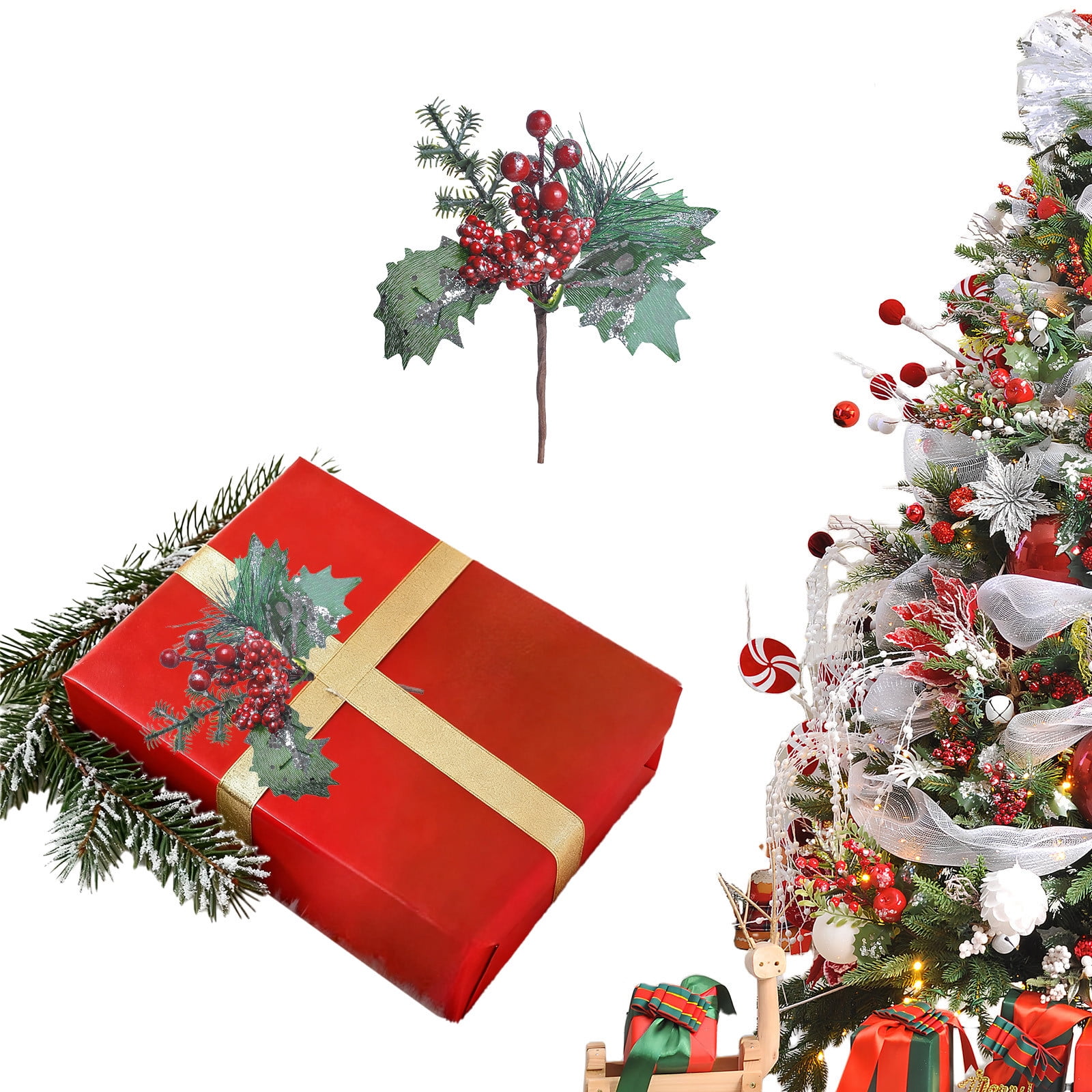 Christmas Berry Branches, Artificial Red Berry Stems for Holiday Floral ...