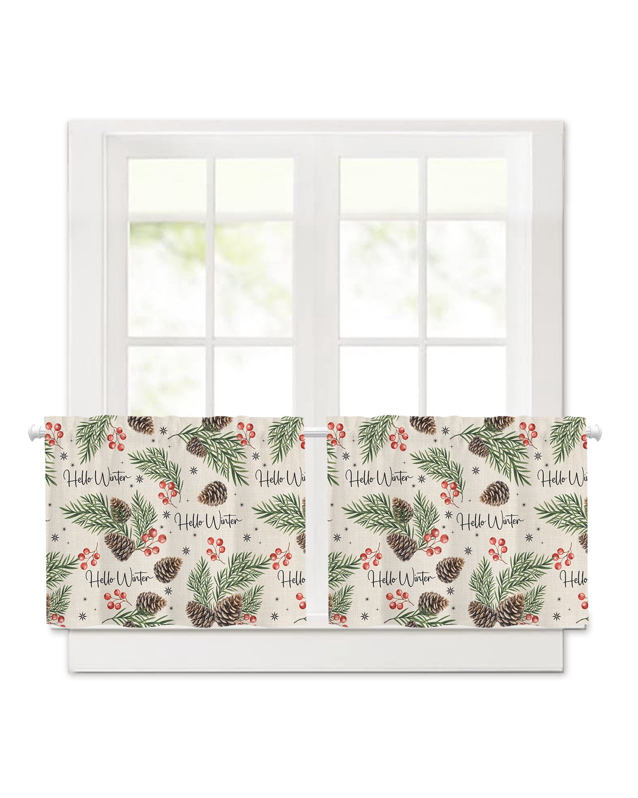 Christmas Berry Pine Cone Short Blackout Curtains 24 Inch Long,Winter ...