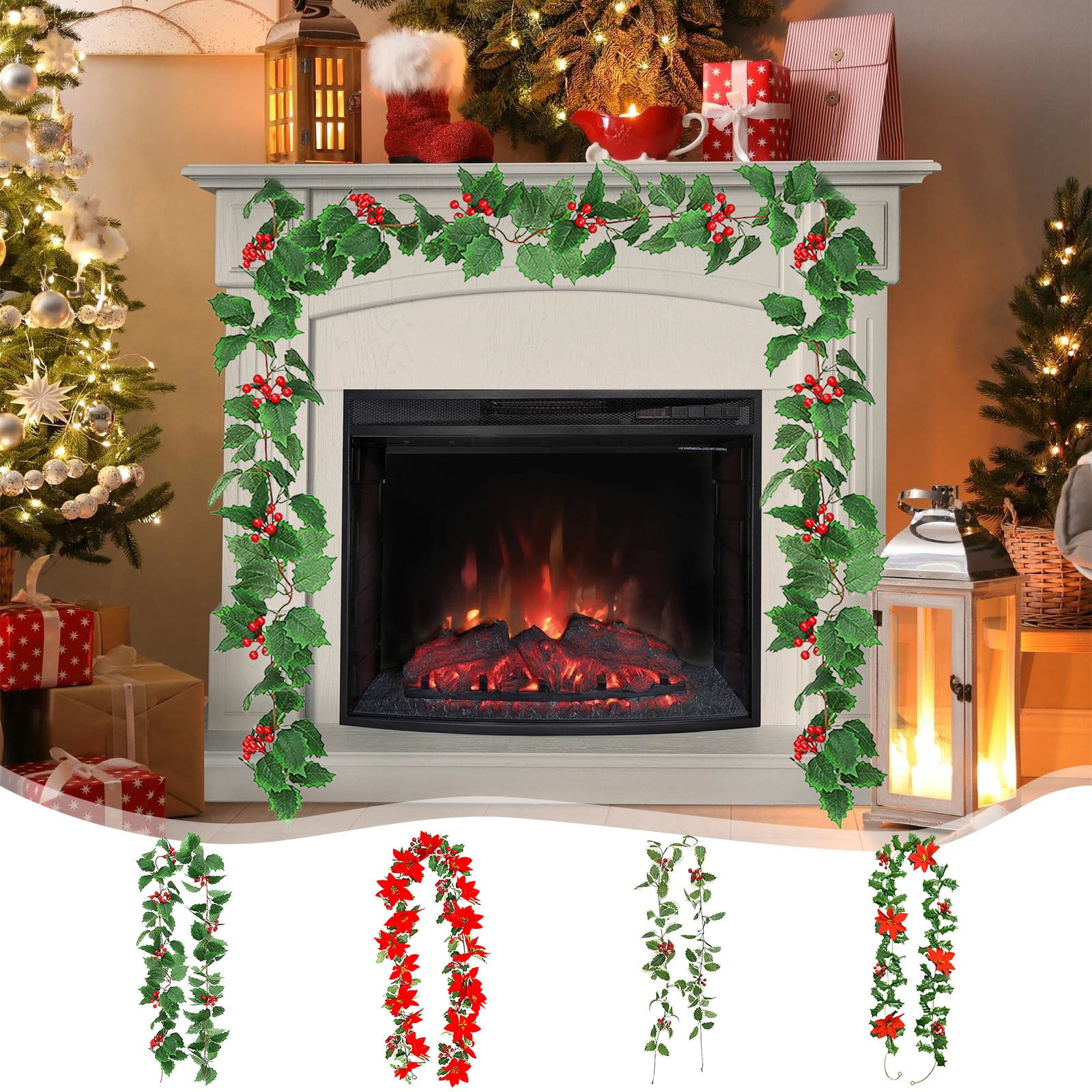 Christmas Berry Rattan Garland | 175cm Flexible Artificial Red Berry ...