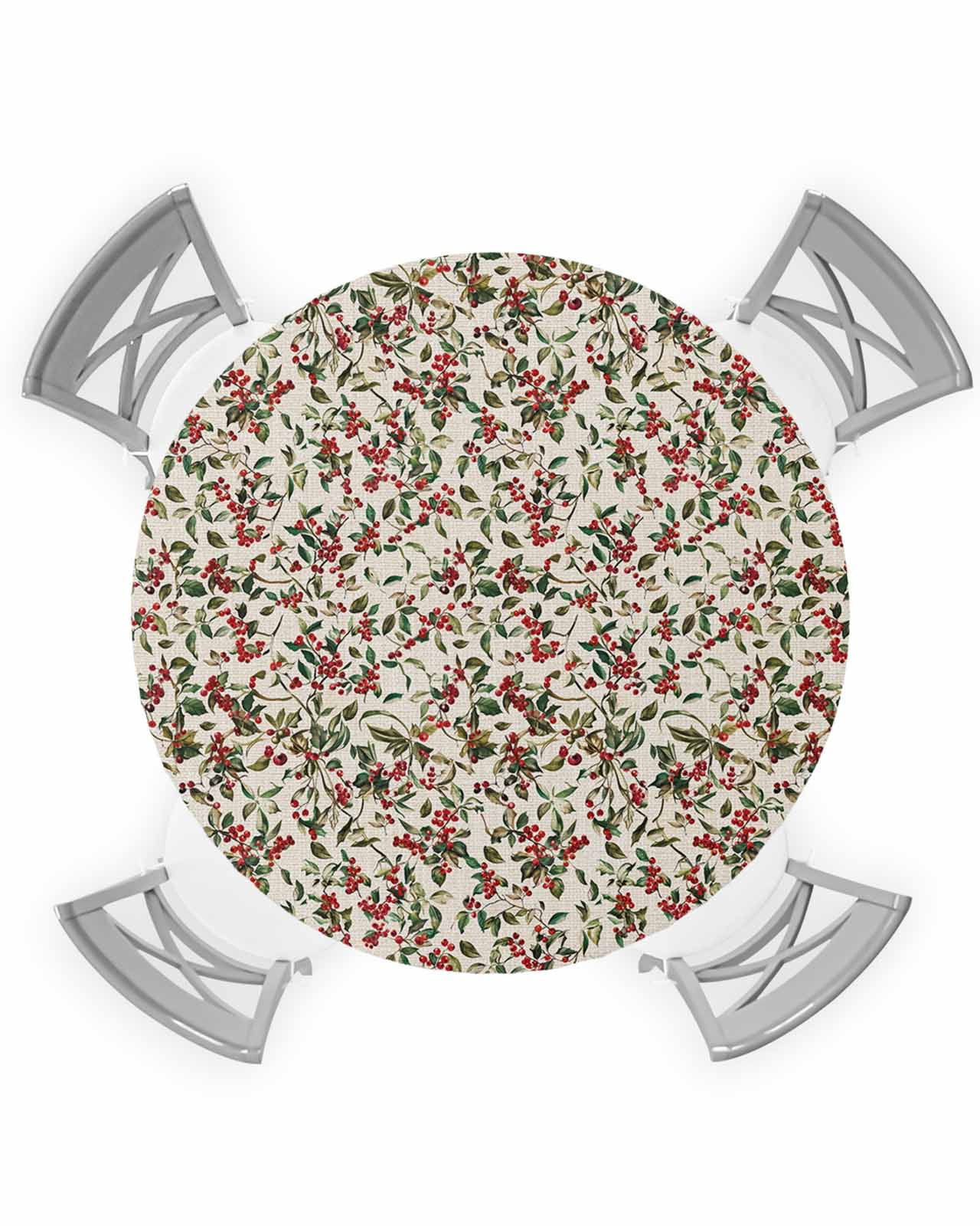 Christmas Berry Table Cloth, Round Fitted Tablecloths with Elastic Edge ...