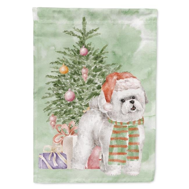 Bichon Frise Red Hat Christmas Presents and Tree Flag Canvas House Size ...