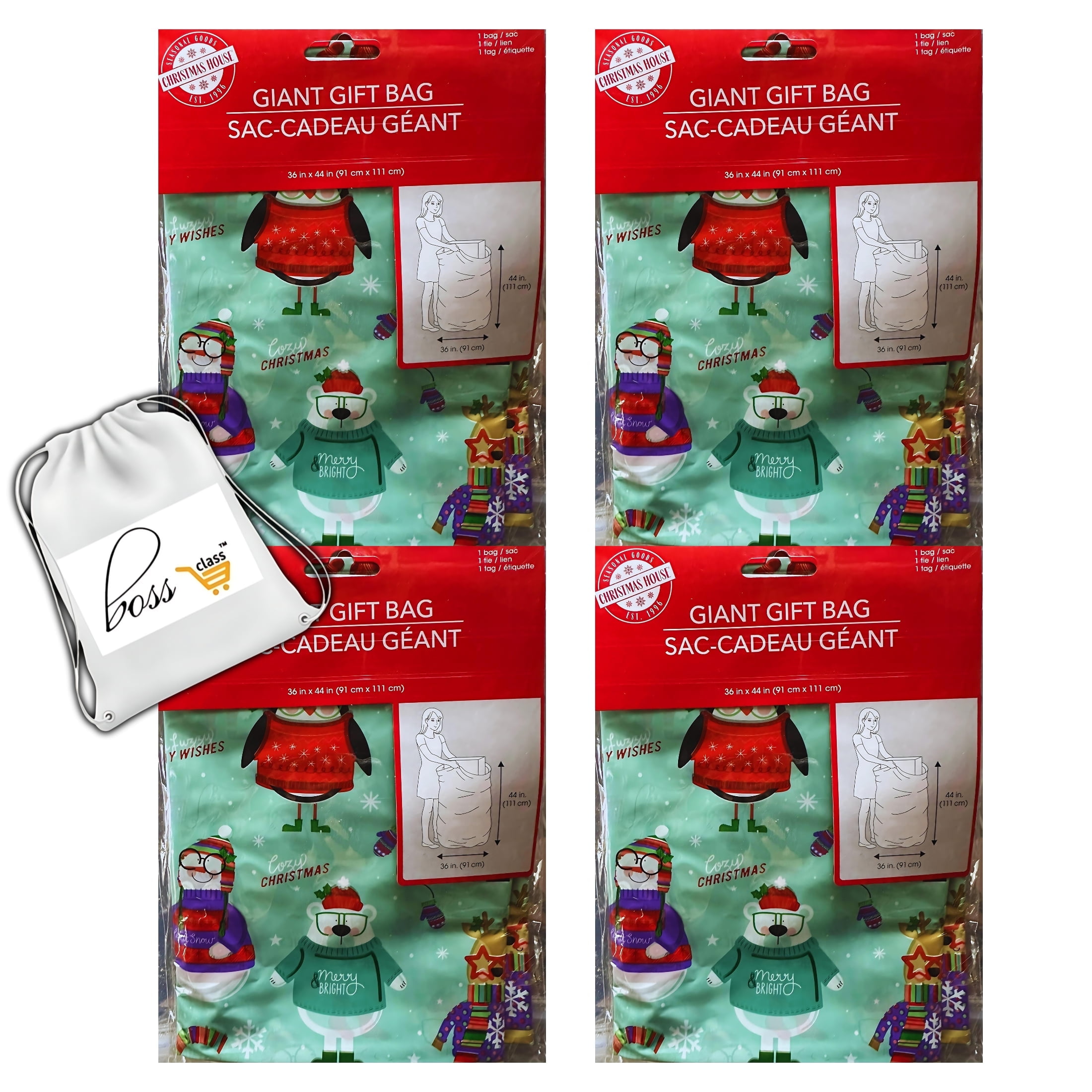 BOSS CLASS Giant Christmas Gift Bags, 36x44 in, Pack of 4, Plastic ...