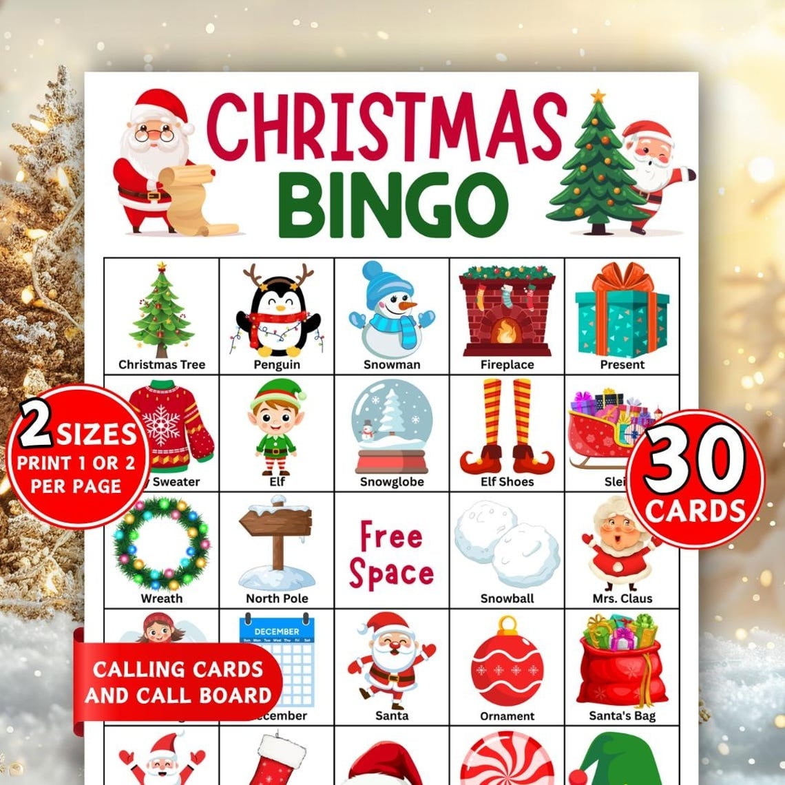 Christmas Bingo 30 Bingo Cards Printable Holiday Activity Classroom ...