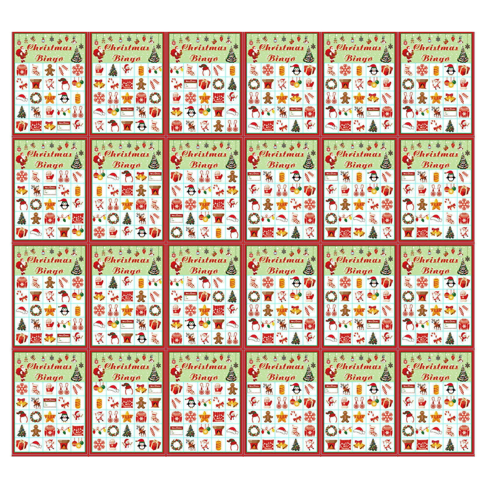 Christmas Bingo Game Party Supplies 24 Playing Cards Winter Holiday ...
