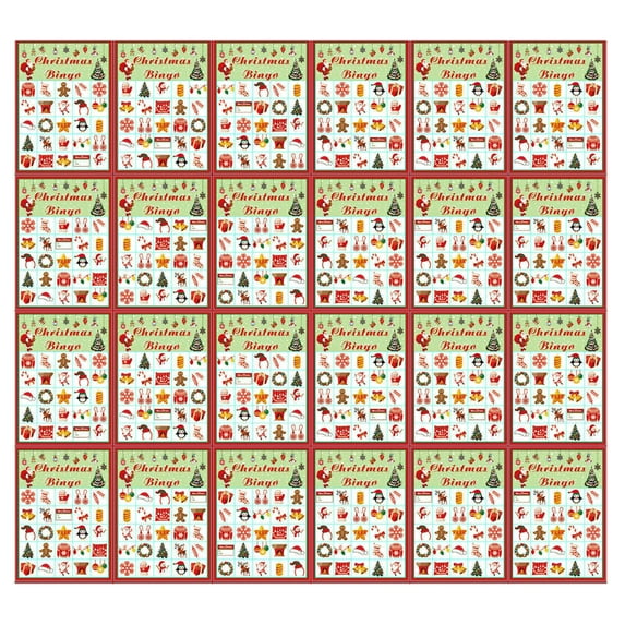 Christmas Bingo Game Party Supplies 24 Playing Cards Winter Holiday ...