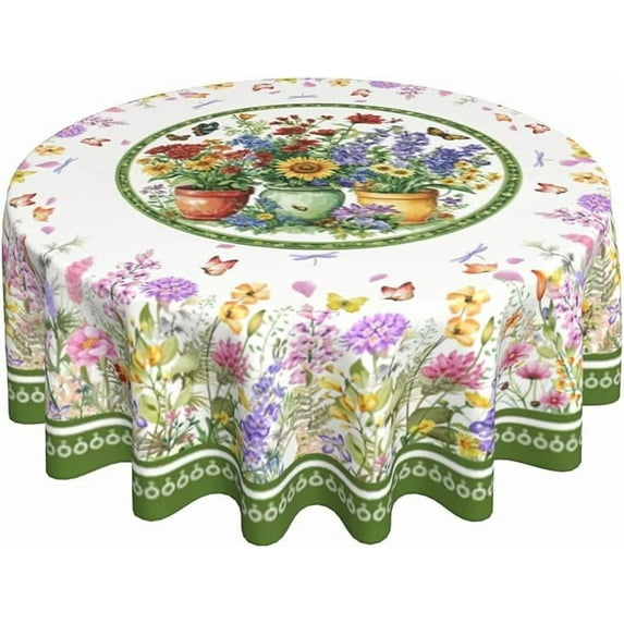 Christmas Bird Gnome Tablecloth Red Plaid Round Table Cover Washable ...