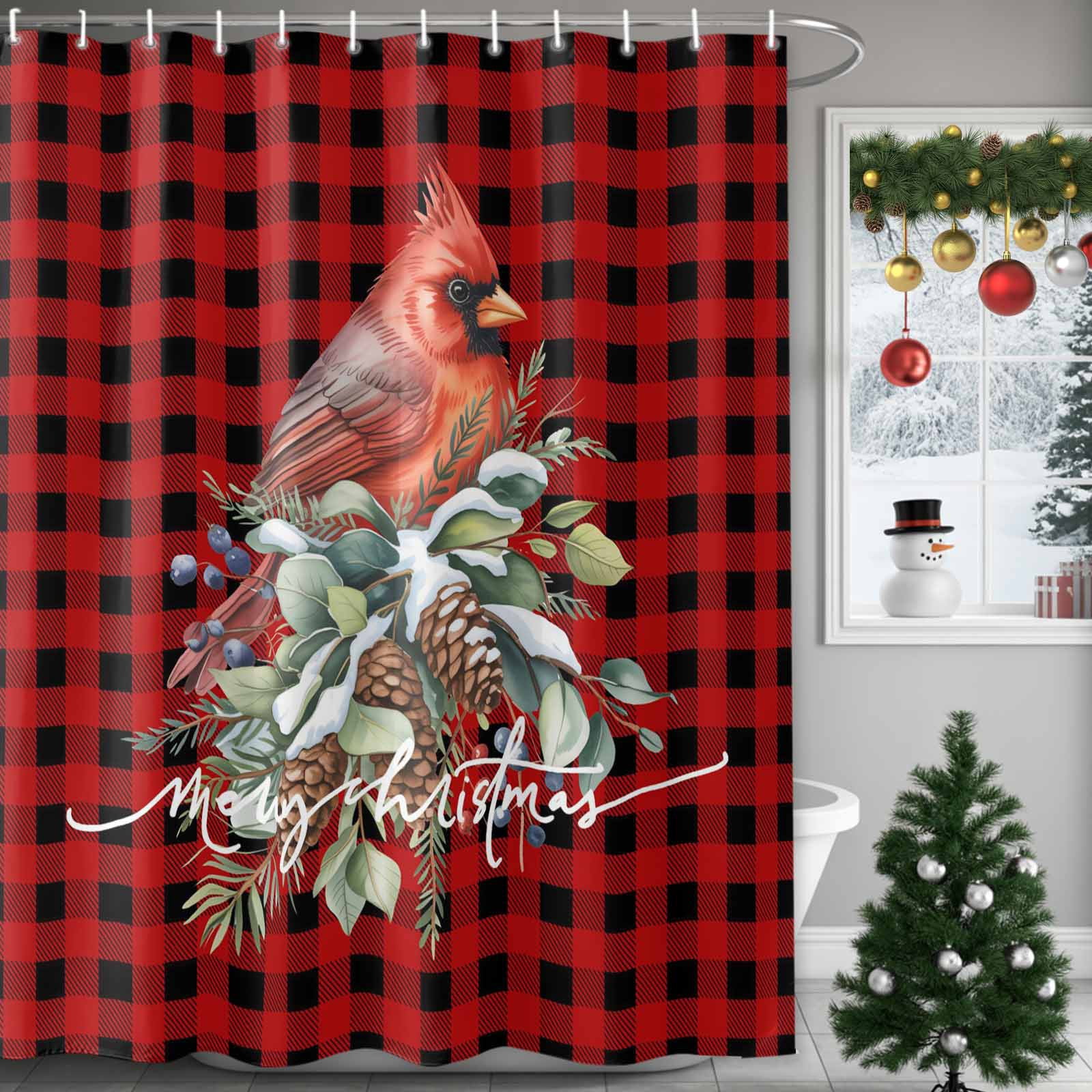Christmas Bird Pine Cone Leaf Shower Curtain for Bathroom, Country ...