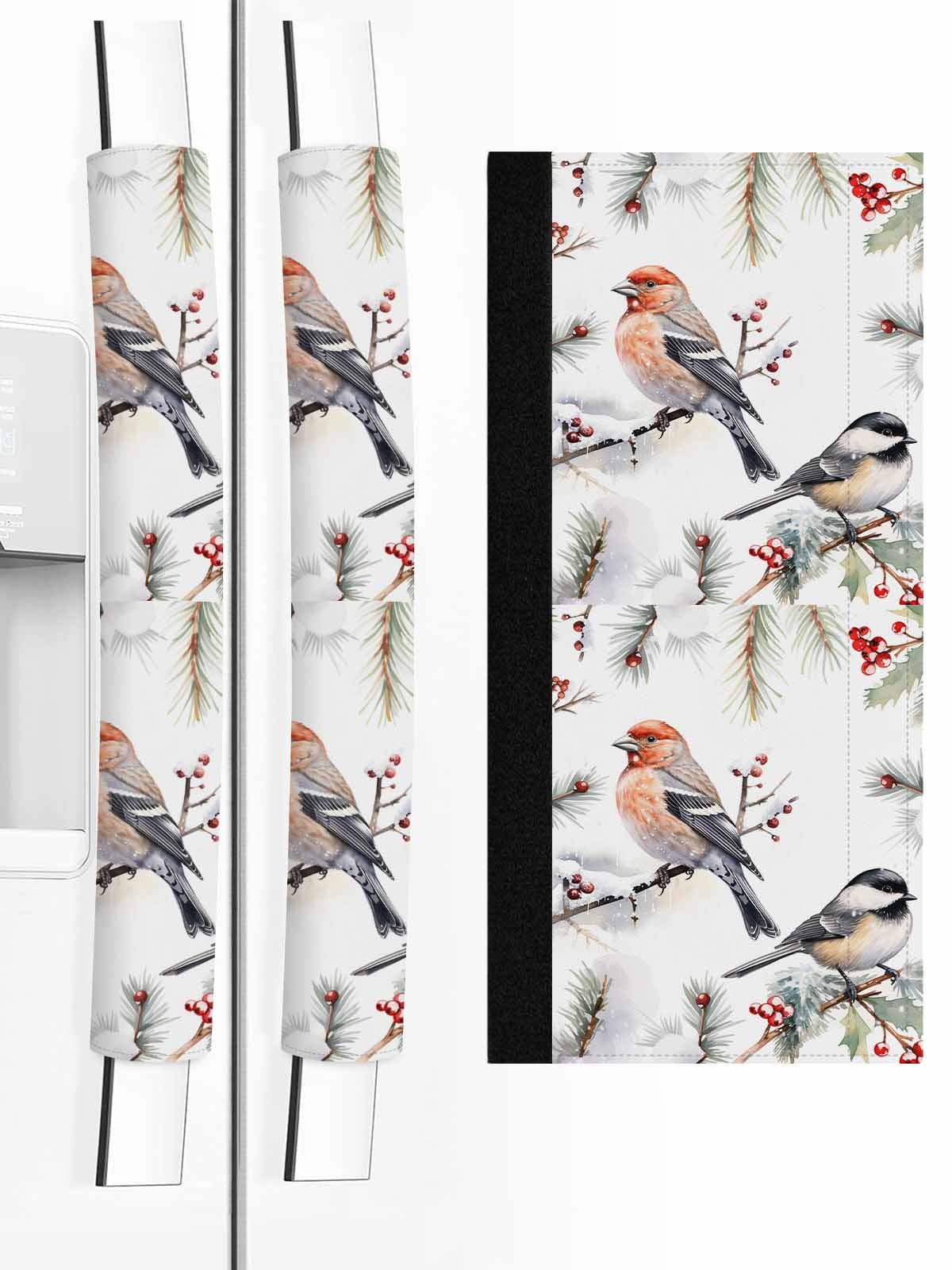Christmas Bird, Refrigerator Door Handle Covers Set of 2, Watercolor ...