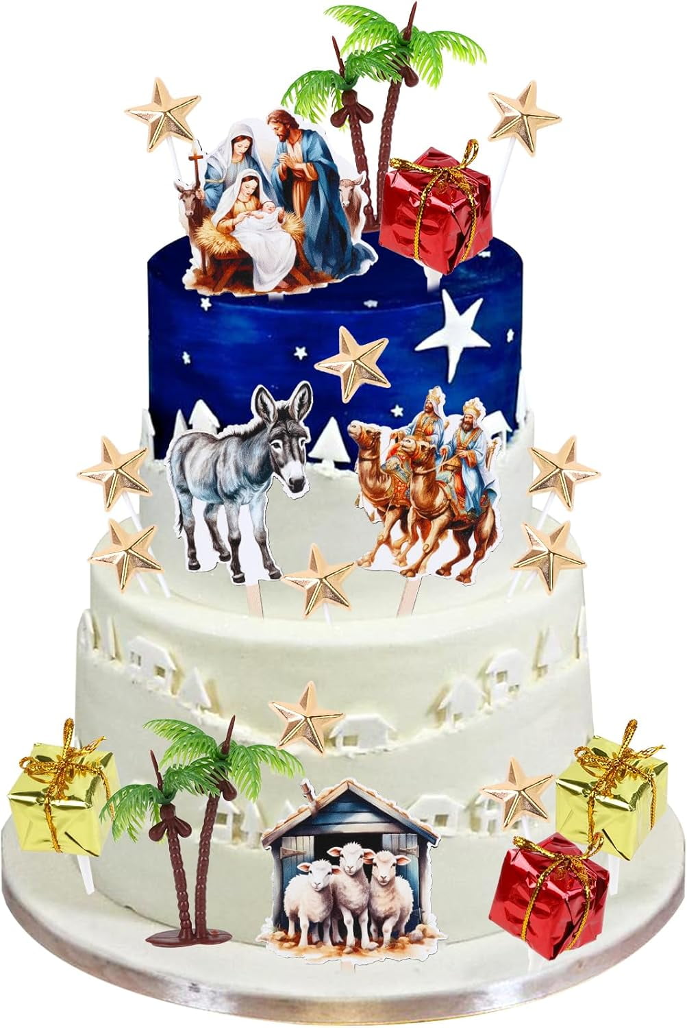Christmas Birth of Jesus Theme Cake Decorations Set, Nativity Scene ...