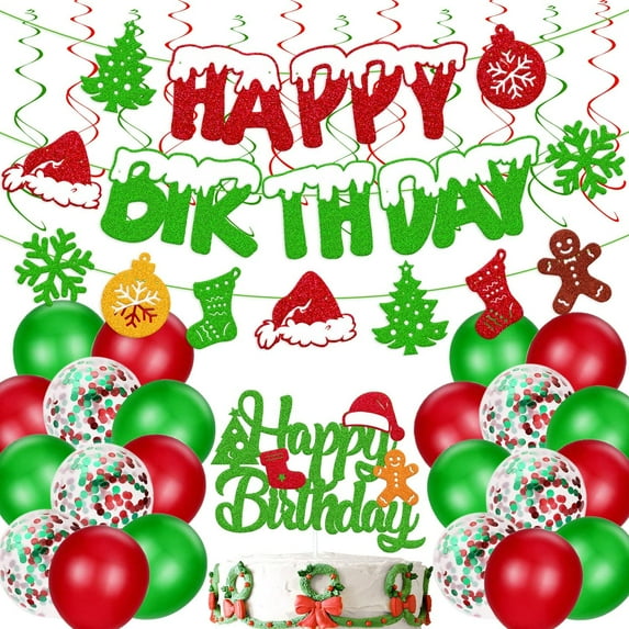 Christmas Birthday Decoration Happy Birthday Banner Christmas Cake ...