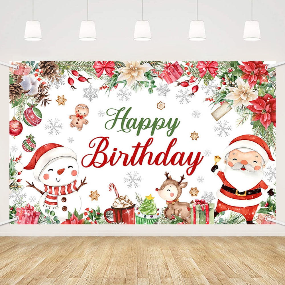 Christmas Birthday Party Decorations, Happy Birthday Backdrop for Kid ...
