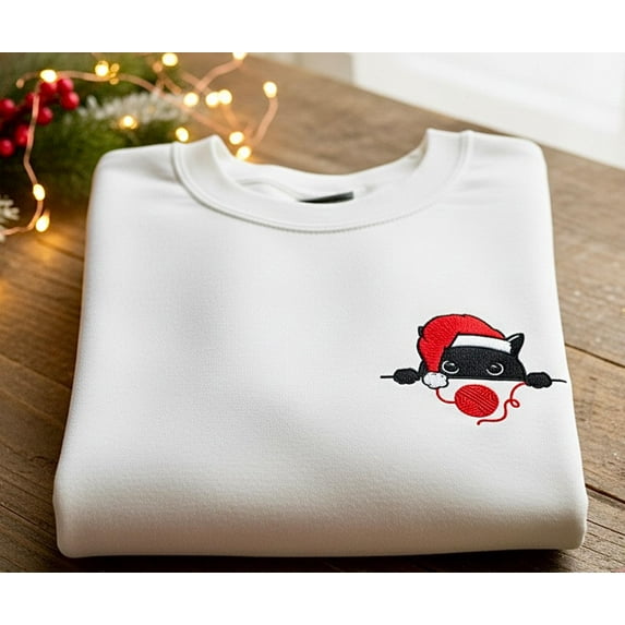 Christmas Black Cat Embroidered Sweatshirt, Funny Cat Mom Sweater, Cute ...