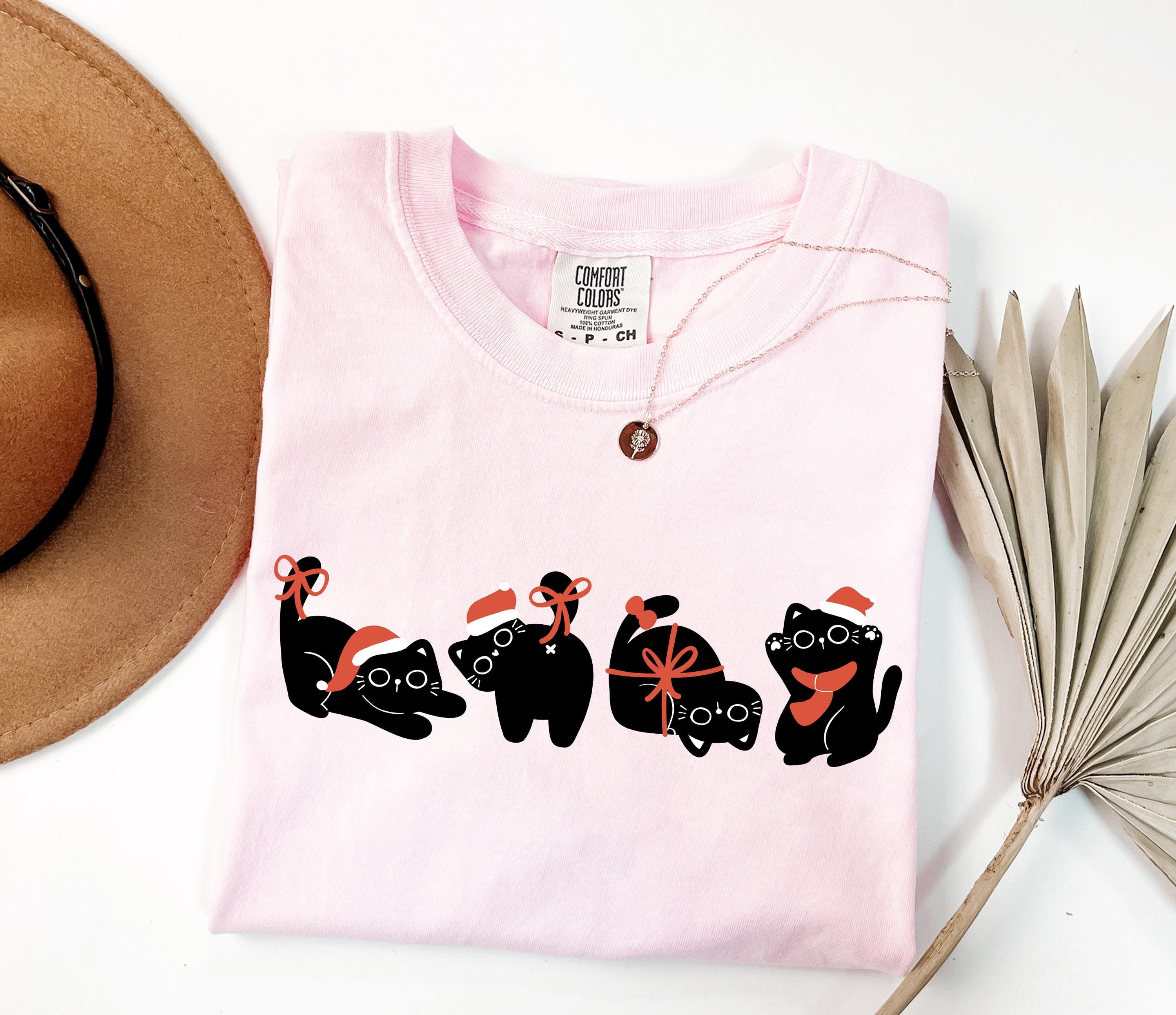 Christmas Black Cat T-Shirt Black Cat Christmas Shirt Kitten Christmas ...