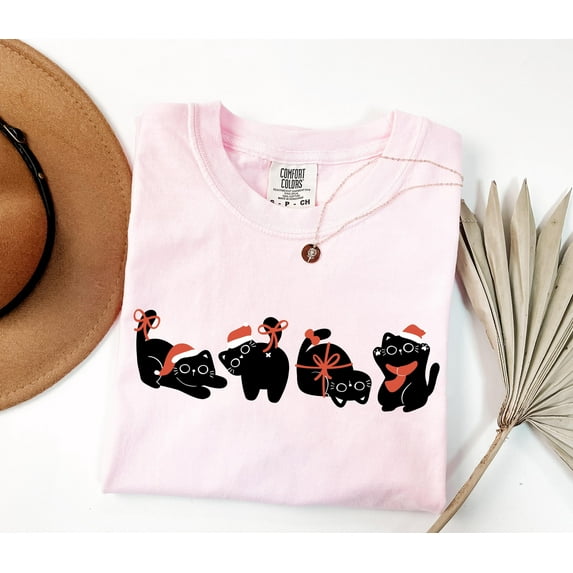 Christmas Black Cat T-Shirt Black Cat Christmas Shirt Kitten Christmas ...