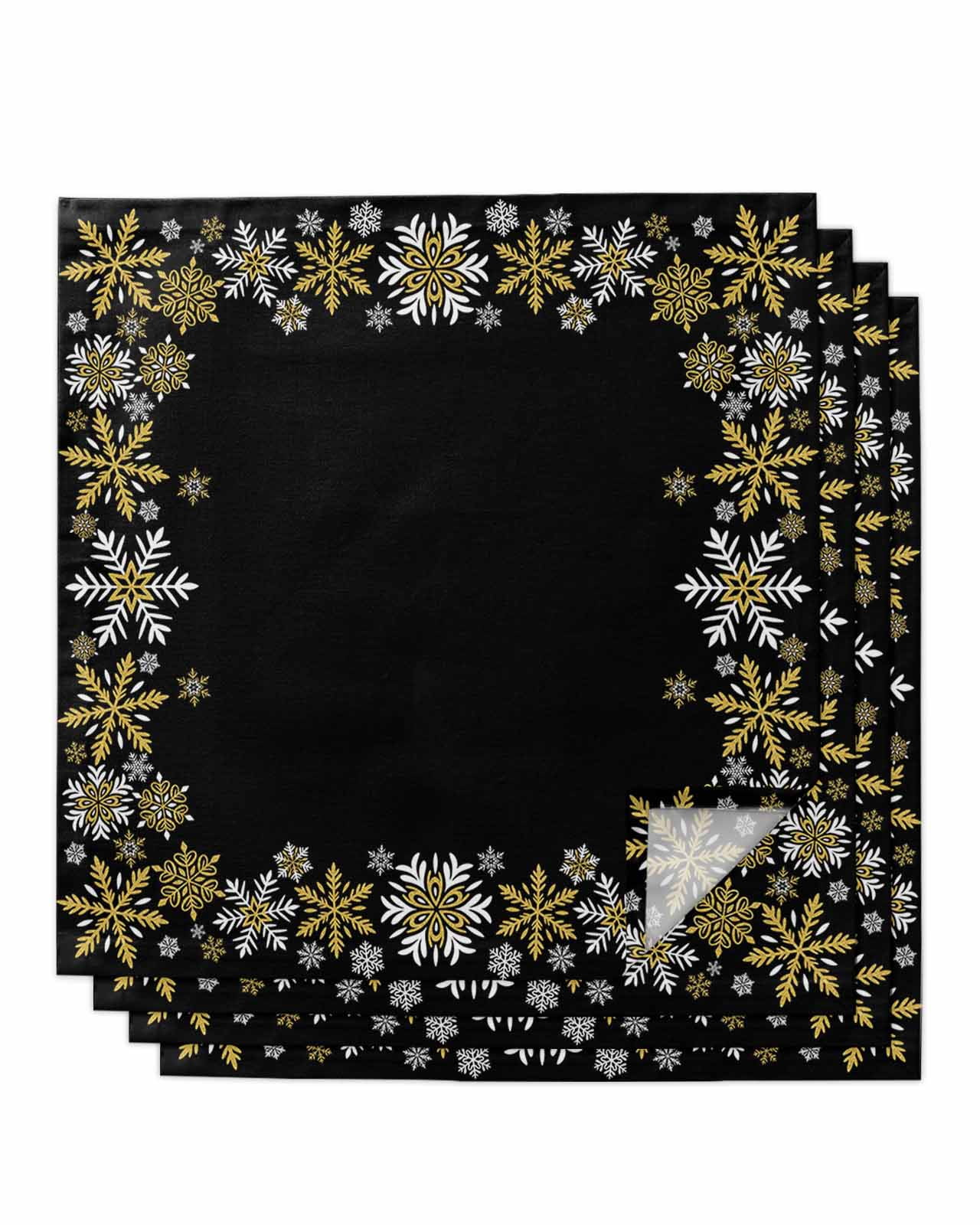 Christmas Black Cloth Napkins Set of 4 Reusable Dinner Napkins, Xmas ...