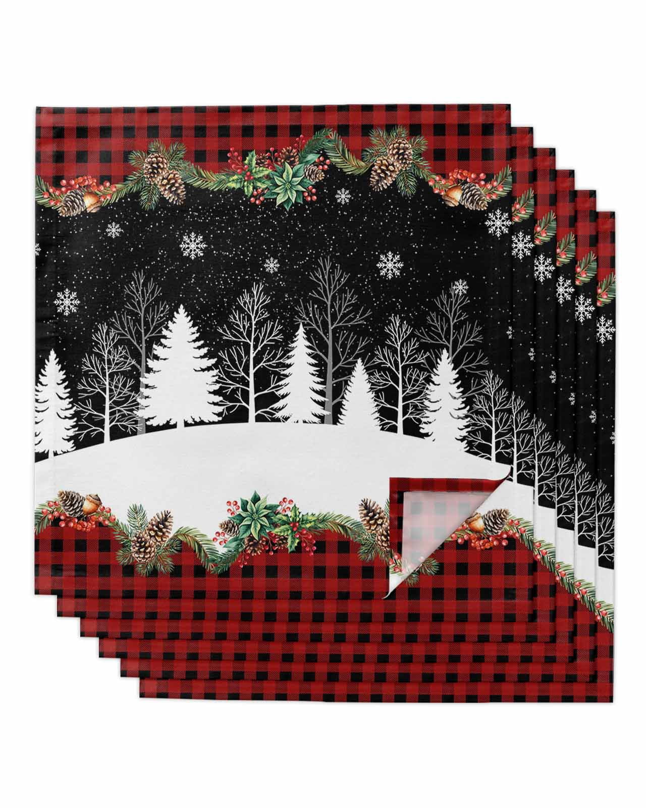 Christmas Black Cloth Napkins Set of 6 Reusable Dinner Napkins, White ...