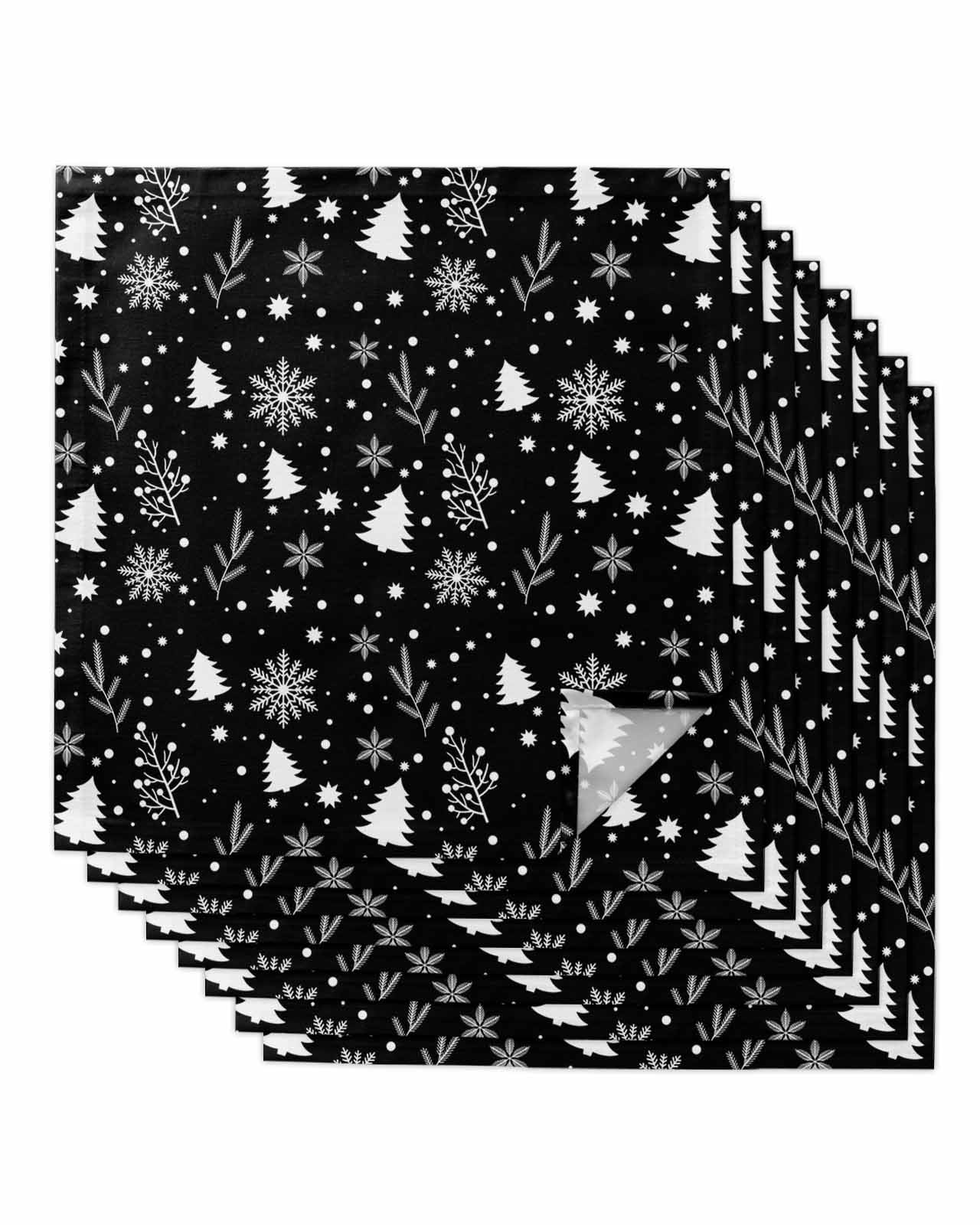 Christmas Black Cloth Napkins Set of 8 Reusable Dinner Napkins, Xmas ...