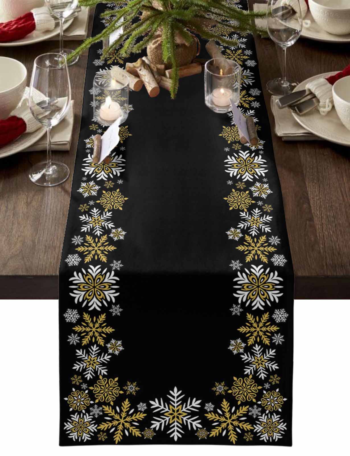 Christmas Black Cotton Linen Table Runner for Dining Kitchen, Xmas ...