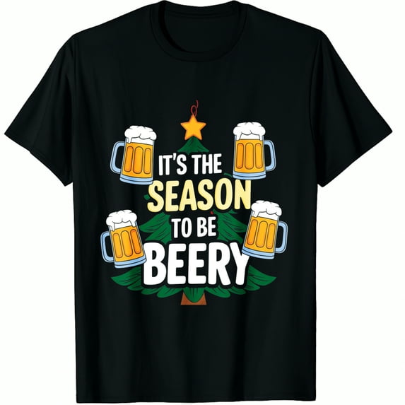 Christmas Black Its The Season To Be Beery Beer Tree Print Funny ...