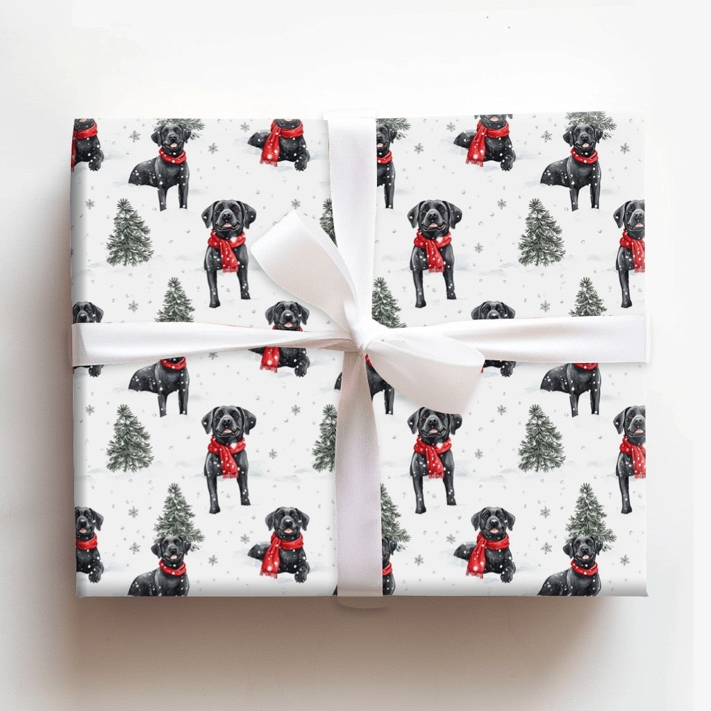Christmas Black Labrador Dog with Red Scarf in Snow Holiday Gift ...