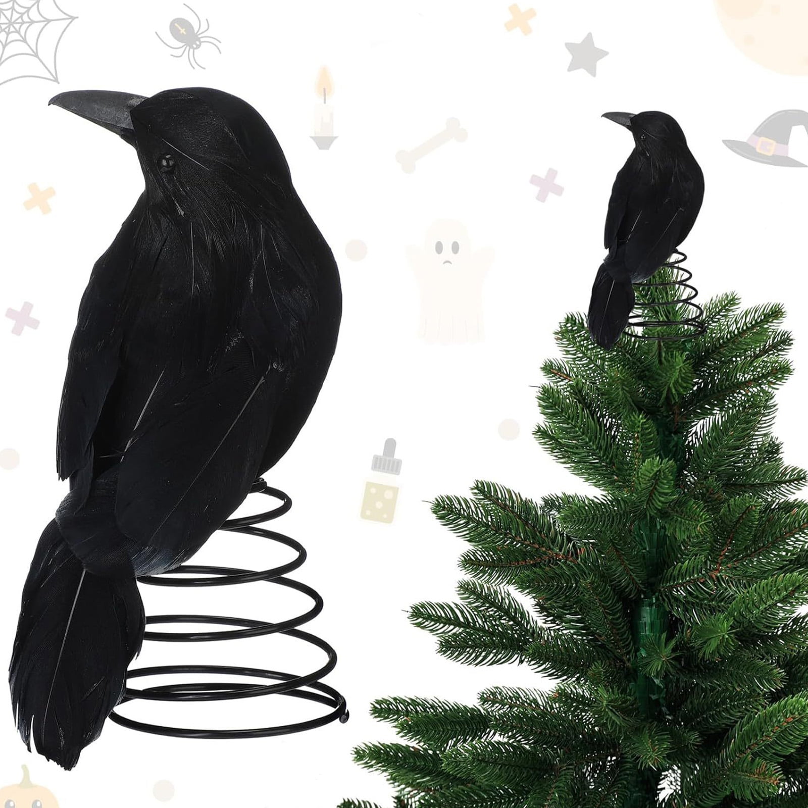 Christmas Black Raven Tree Top Ornament With Metal Spring Base ...