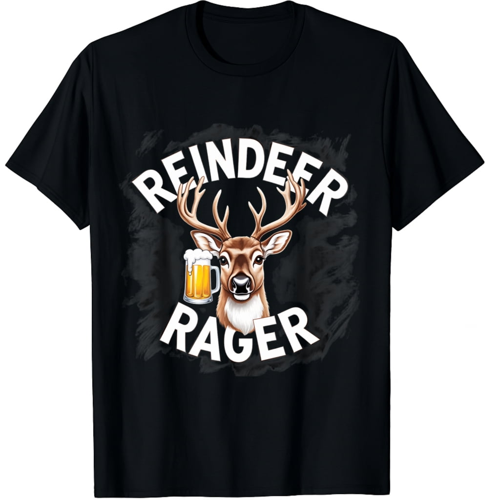 Christmas Black Reindeer Rager Beer Print Party Wear Funny Graphic T ...