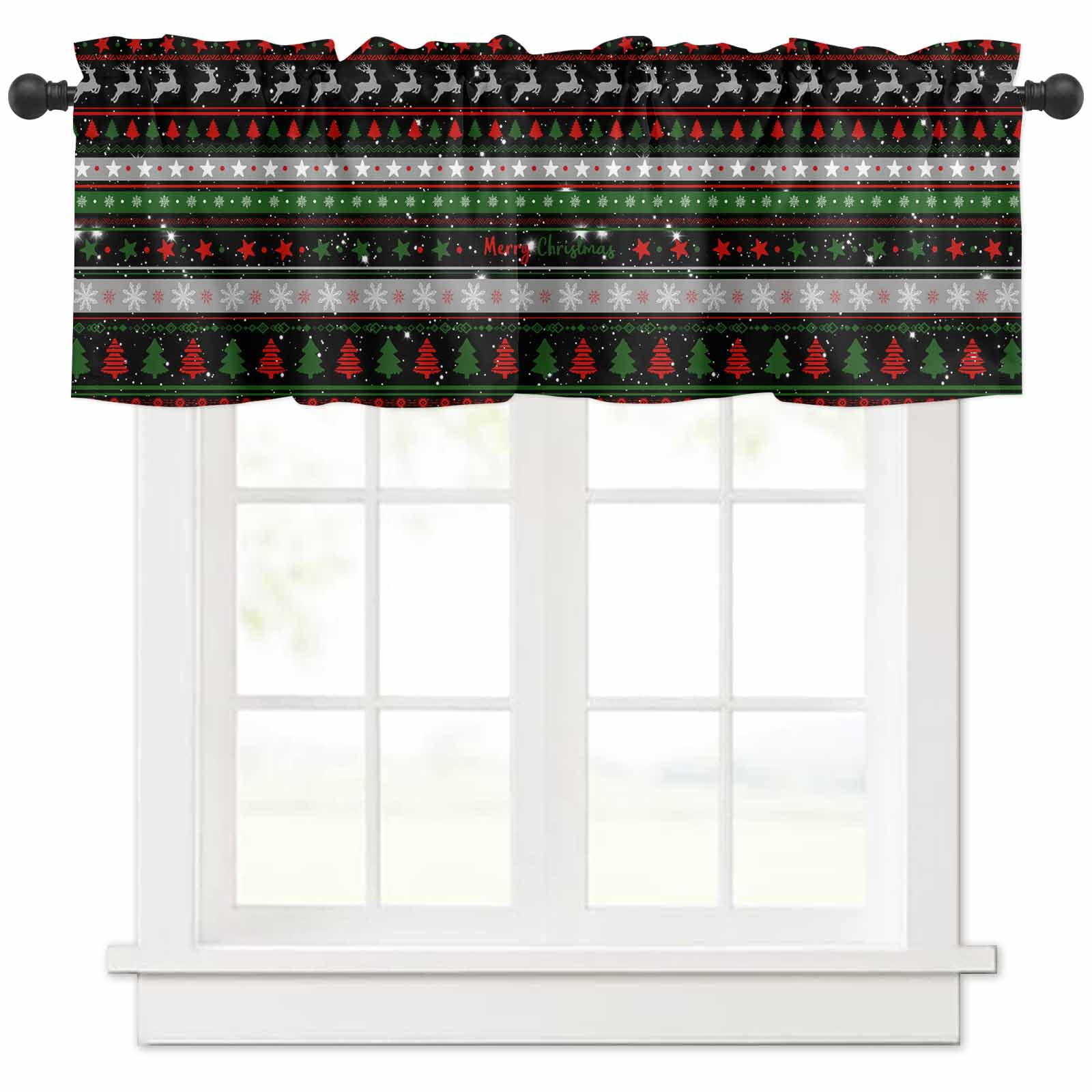 Christmas Black Valances for Windows, Striped Cartoon Xmas Tree ...