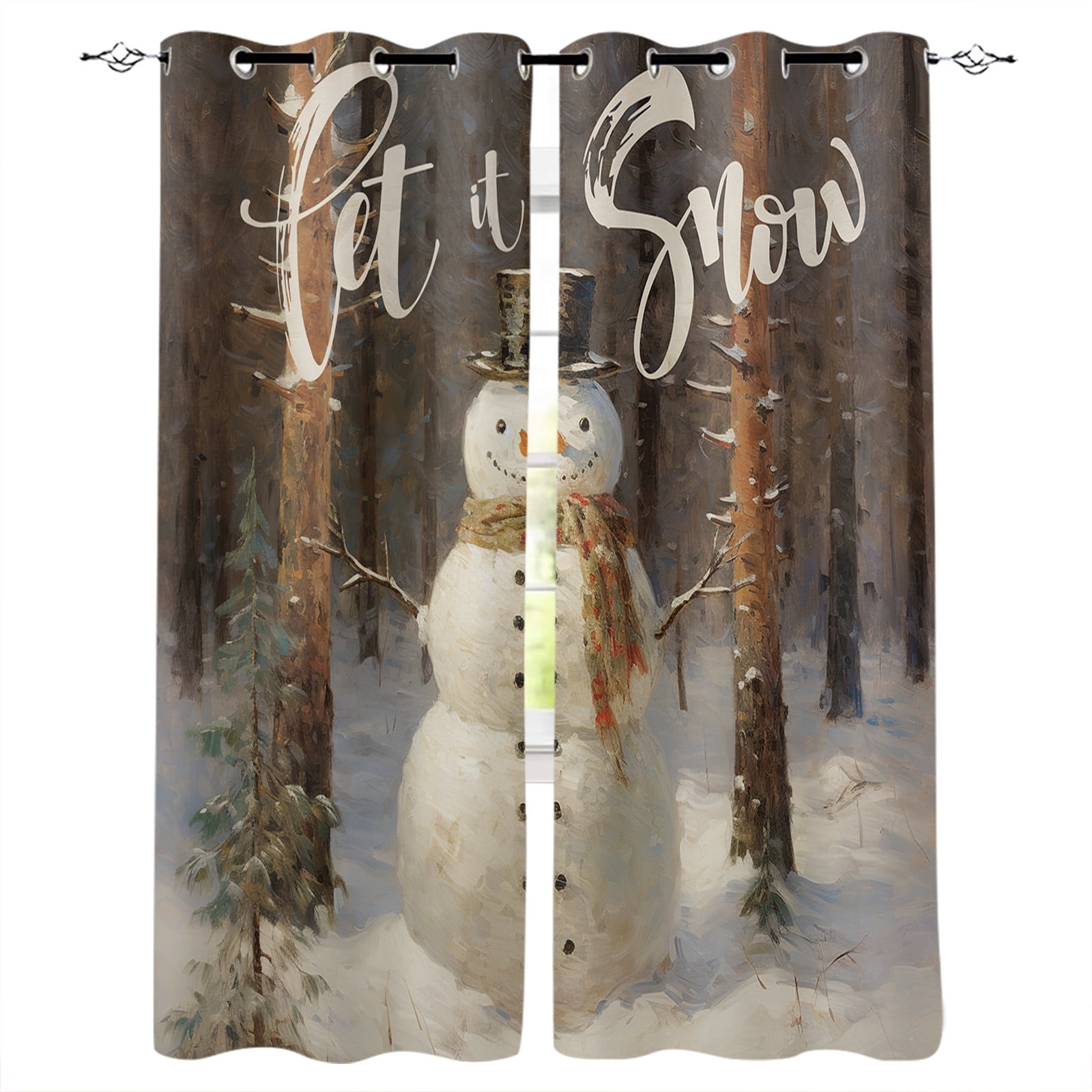 Christmas Blackout Curtains 39 Inches Long, Xmas Tree Snowman Let Snow ...