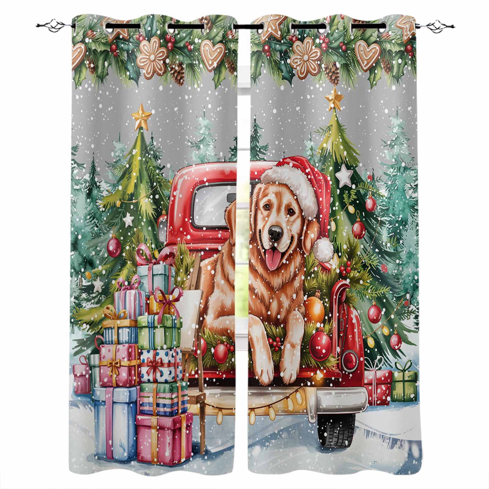 Christmas Blackout Curtains 45 Inches Long for Bedroom,Winter Xmas Tree ...