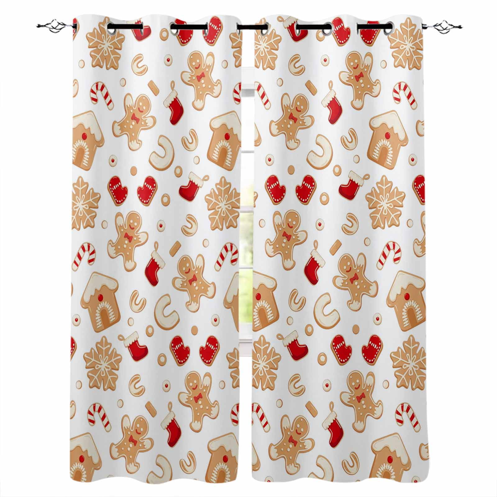 Christmas Blackout Curtains 72 Inches Long, Gingerbread Merry Xmas ...