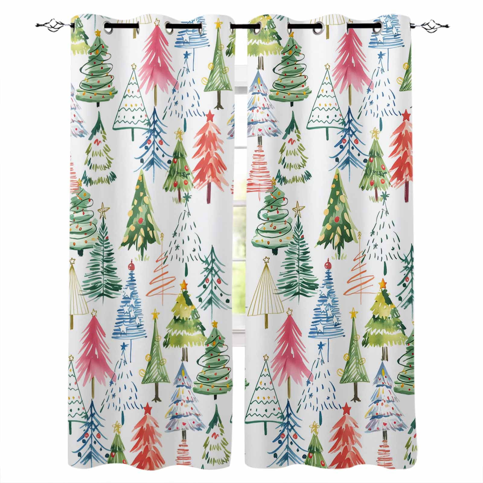 Christmas Blackout Curtains 96 Inches Long, Cartoon Xmas Tree Winter ...