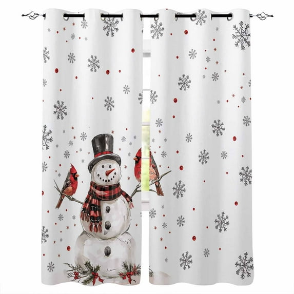 Christmas Blackout Curtains 96 Inches Long, Snowman Snowflake Red Xmas ...