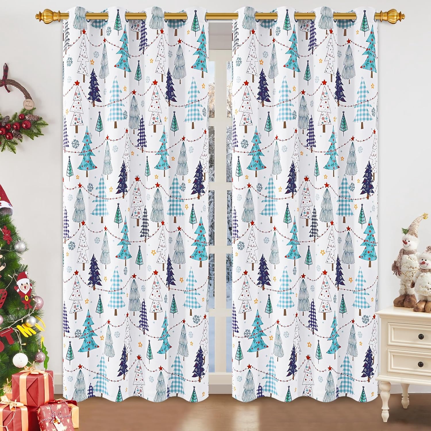 Christmas Blackout Curtains for Living Room, Christmas Tree Window ...