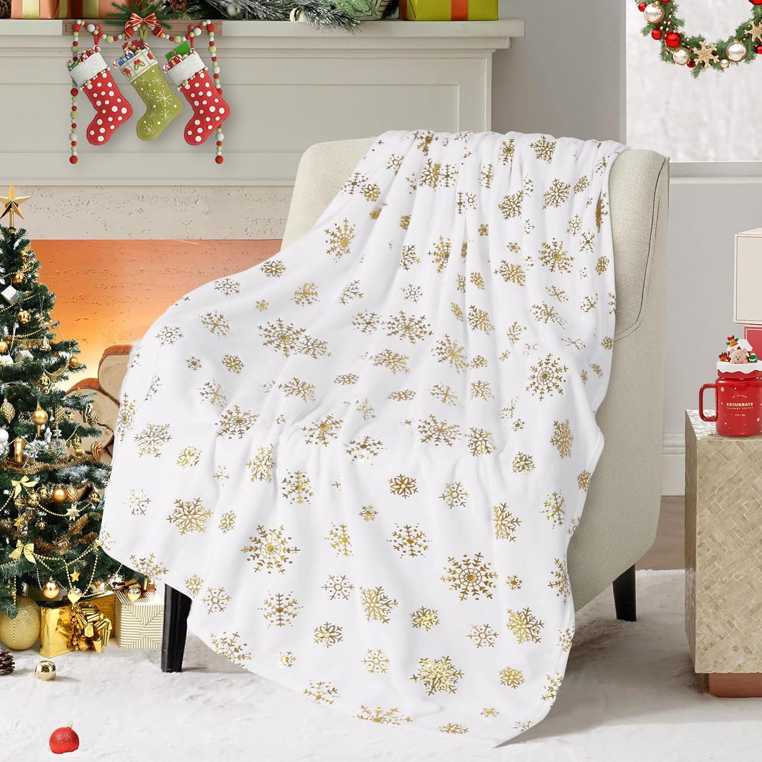 Christmas Blanket Gold Christmas Throw Blanket, Christmas Blankets and ...