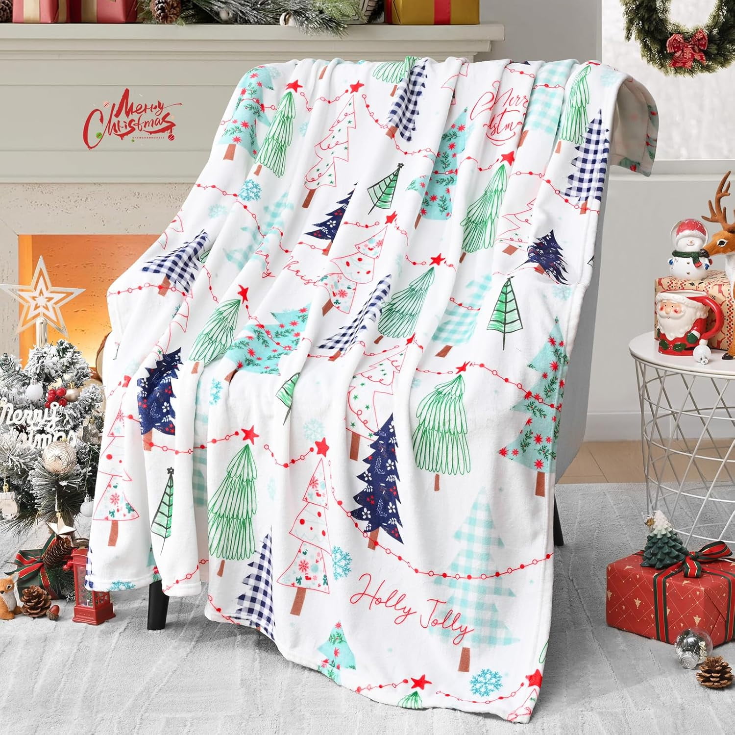 Christmas Blanket Red Buffalo Plaid Christmas Throw Blanket, Reindeer ...