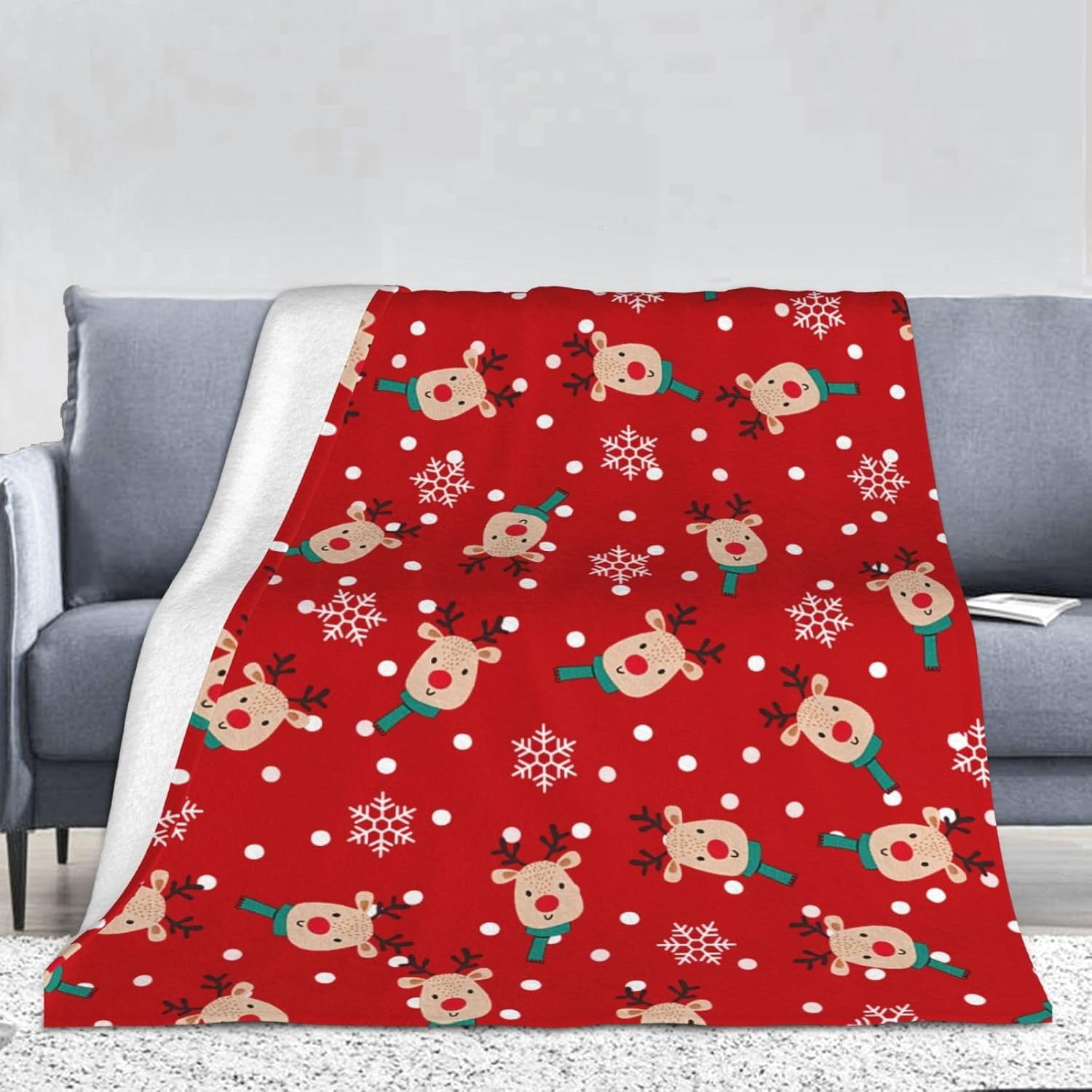 Christmas Blanket Reindeer Snowflakes Soft Warm Blanket and Throws for ...