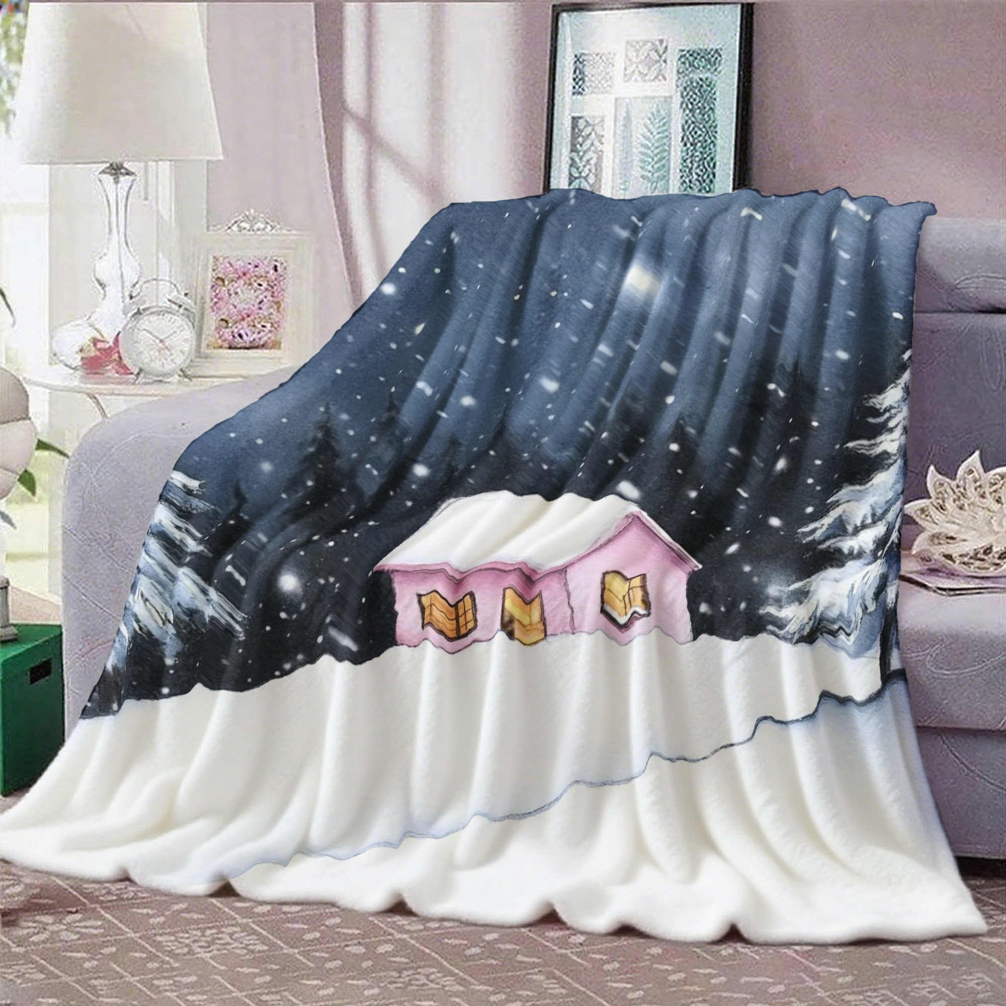 Christmas Blanket Super Soft Flannel Fleece Throw 60"x80" Winter Scene ...
