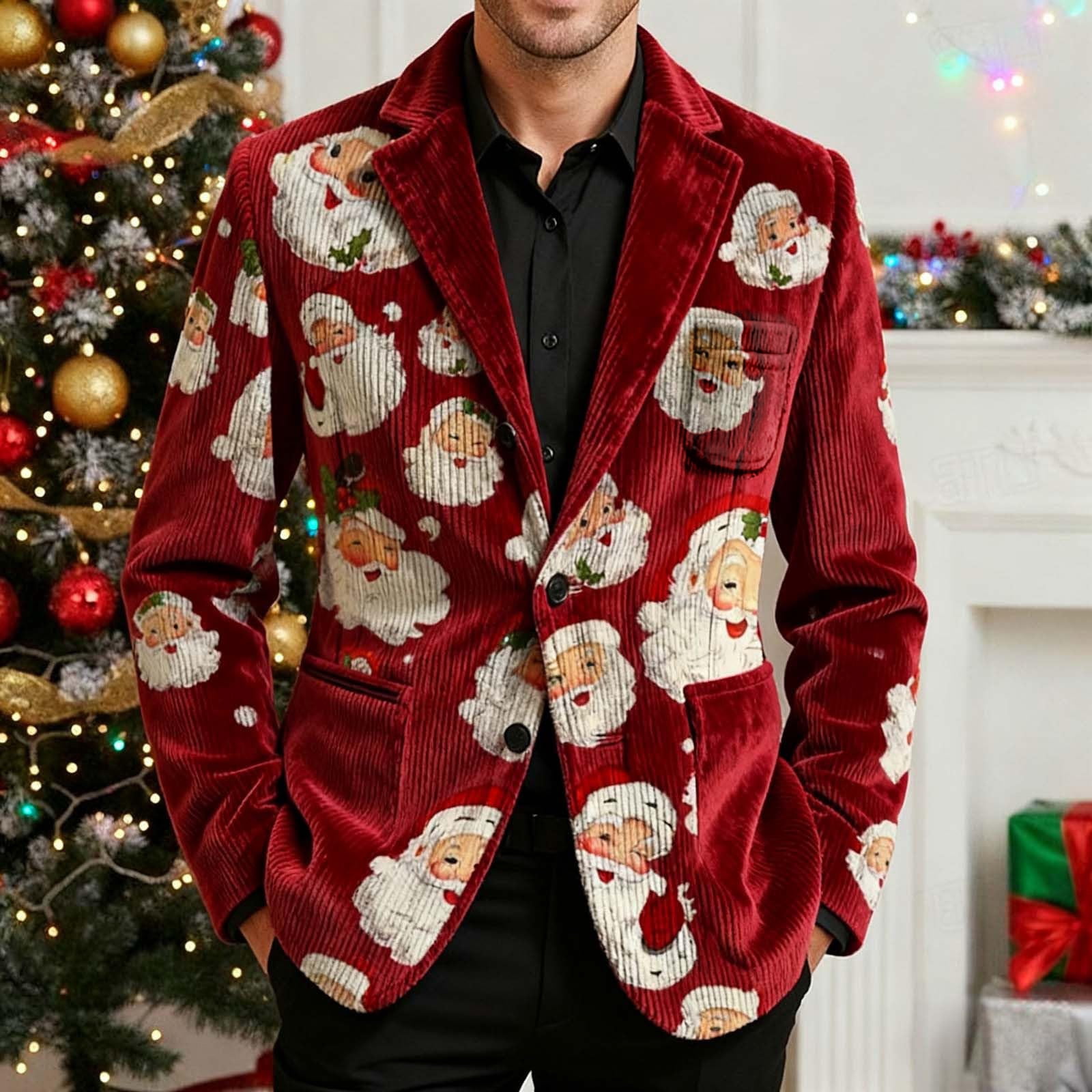 Christmas Blazer Men Corduroy Casual Ugly Jacket 3 Button Funny Xmas ...
