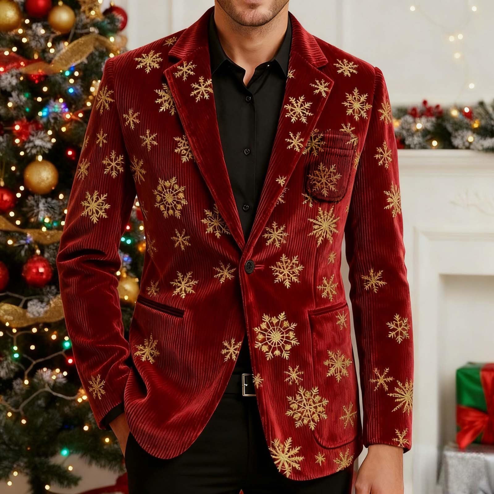 Christmas Blazer Men Corduroy Casual Ugly Jacket 3 Button Funny Xmas ...