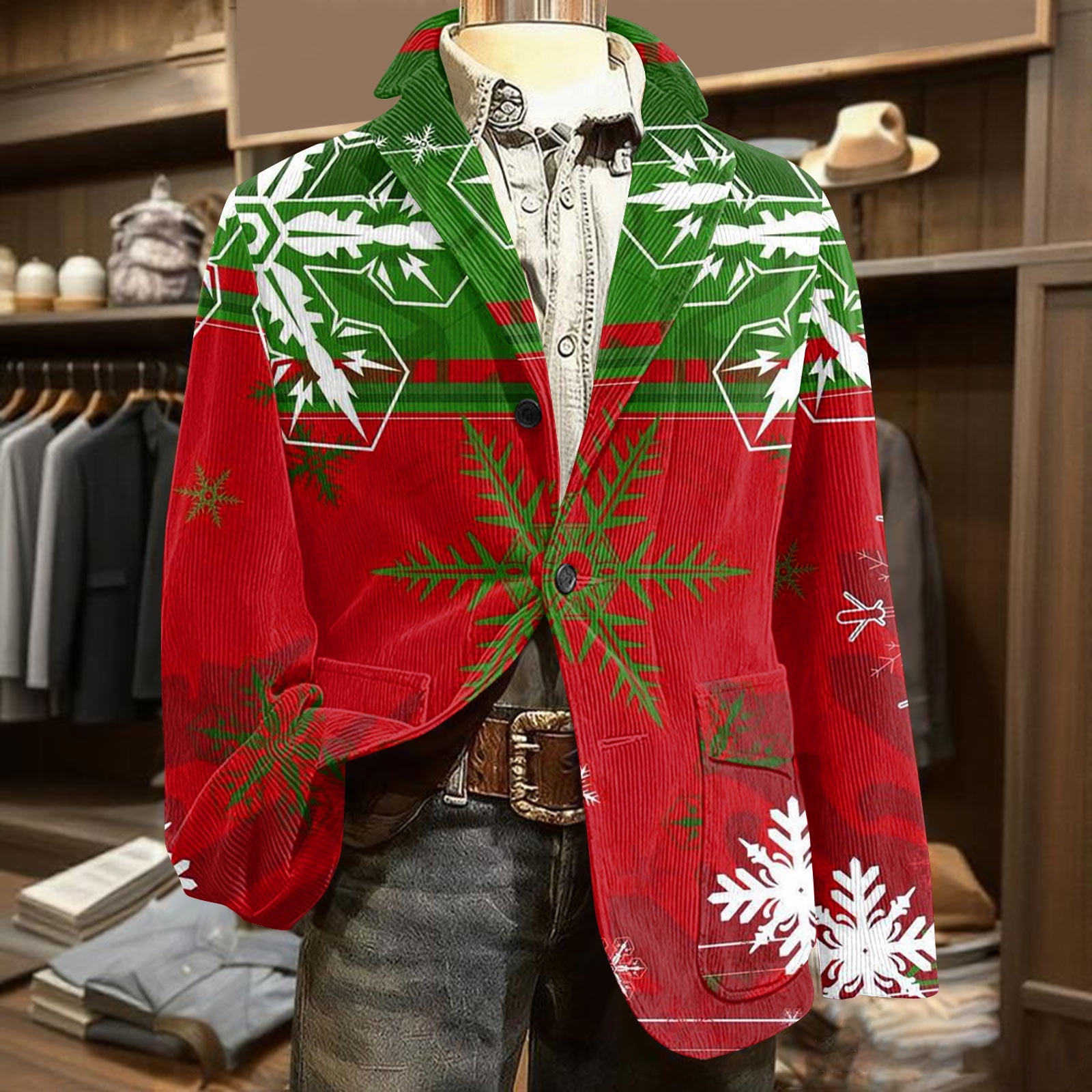 Christmas Blazer Men Corduroy Christmas Jacket Slim Fit Casual Suit ...