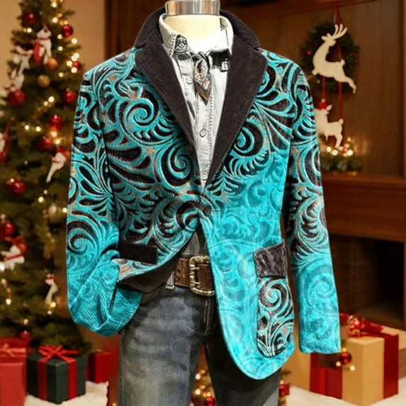 Christmas Blazer Men Corduroy Lapel One Button Suit Ugly Xmas Blazers ...