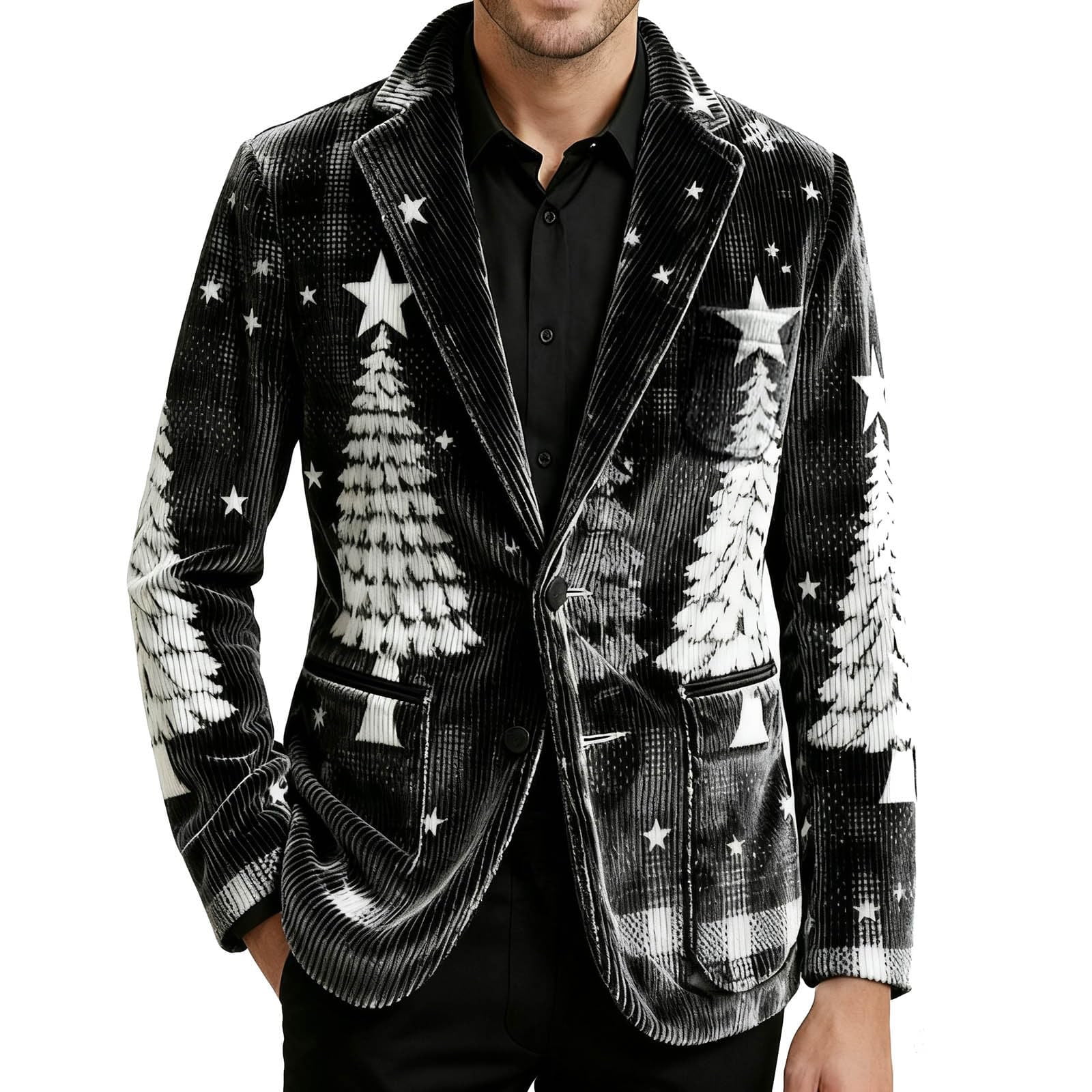 Christmas Blazer Men Corduroy Sequins Ugly Jacket 3 Button Funny Xmas ...