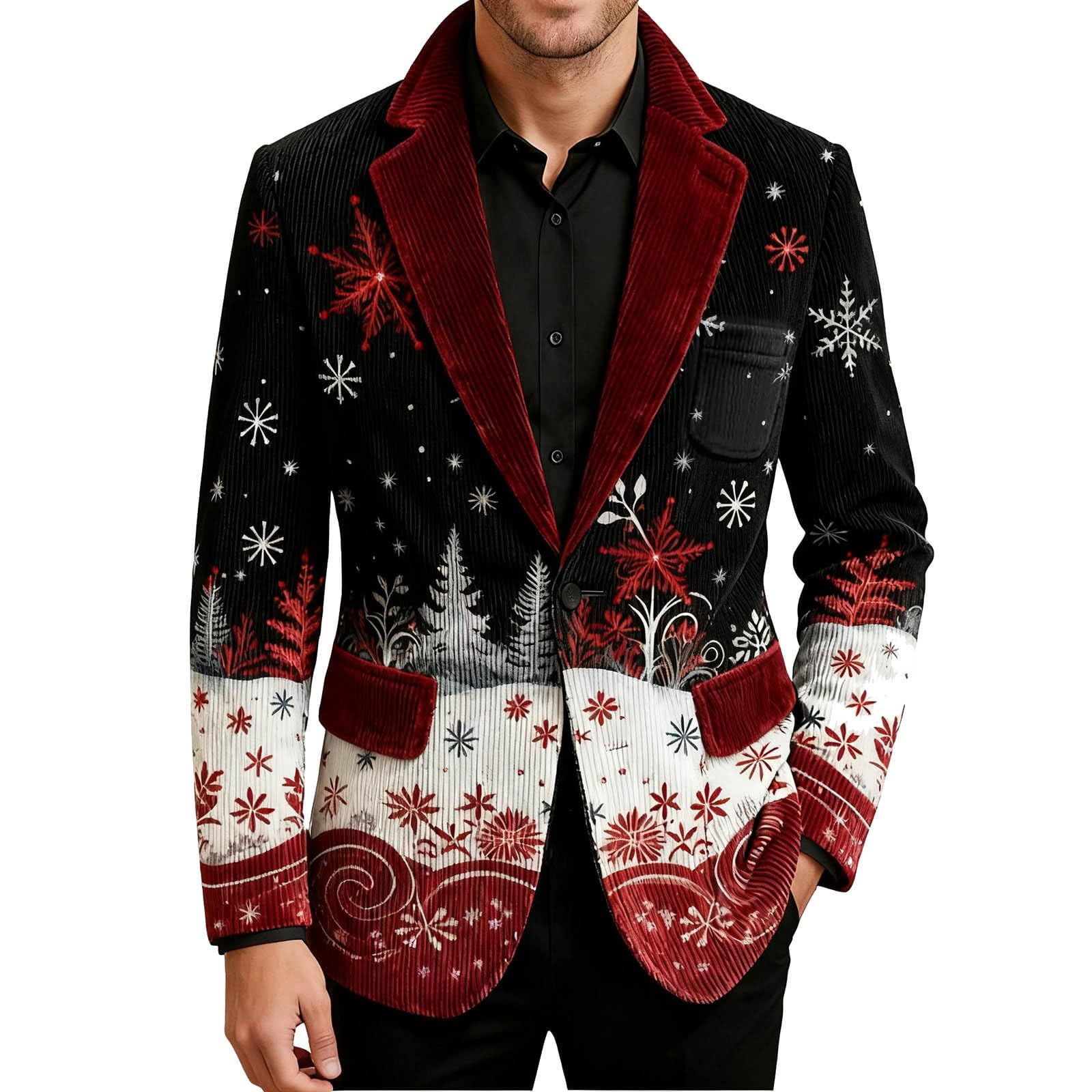 Christmas Blazer Men Corduroy Sequins Ugly Jacket 3 Button Funny Xmas ...